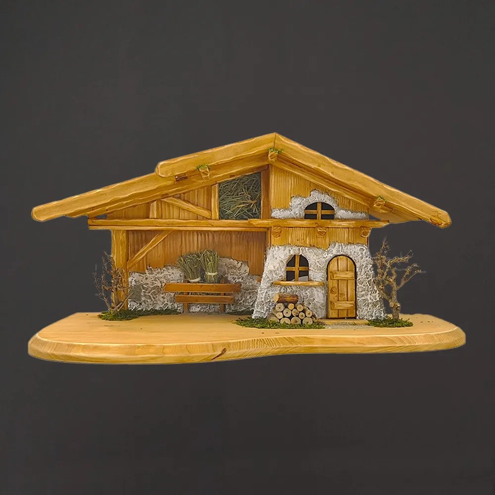 AMADEA Dřevěný osvětlený betlém s figurkami 54 cm