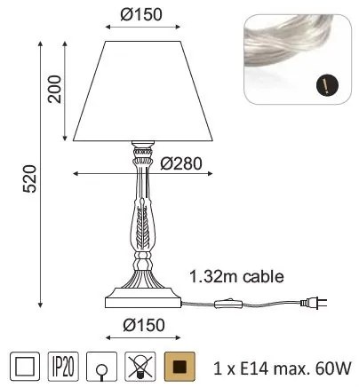 ACA DECOR Stolní lampička ZIZEL max. 60W/E14/230V/IP20