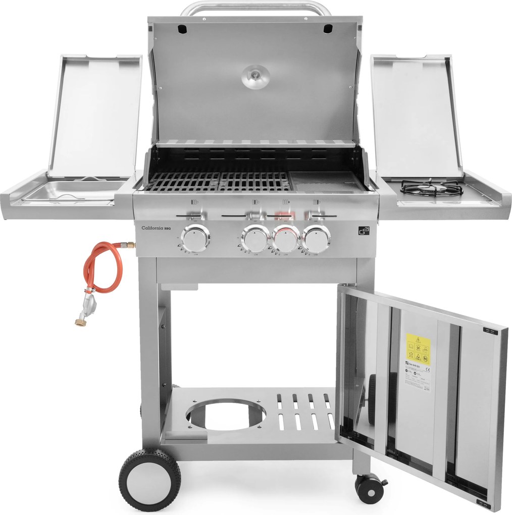 Plynový gril CALIFORNIA BBQ, 4 hořáky, s redukčním ventilem, stříbrná Penta CZ