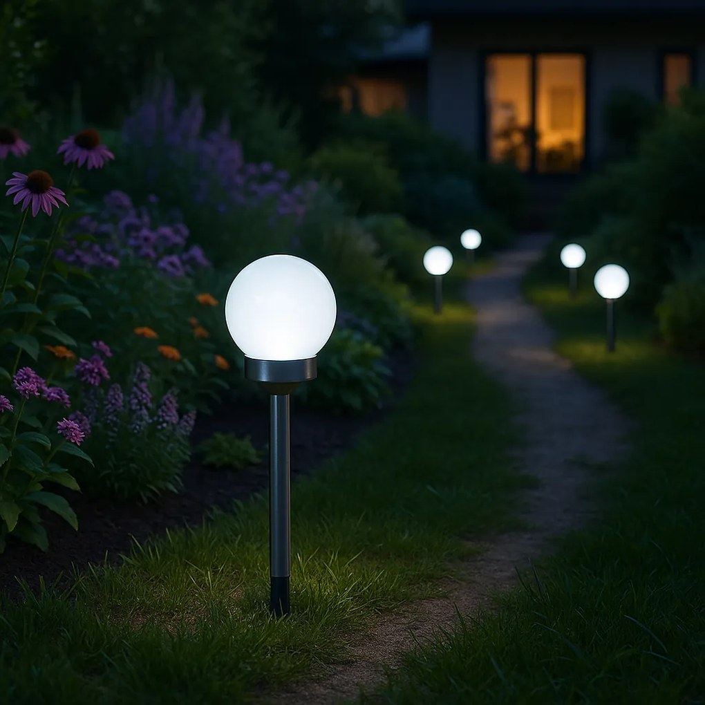 JU Solární lampa – plastová koule 10 cm,
1 bílá LED