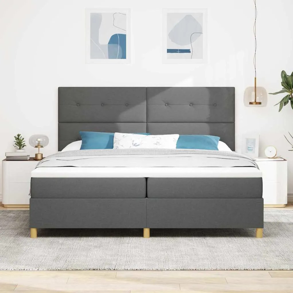 Postel s boxspringem s čelo Tmavě šedá 200 x 200 cm textil 3339645