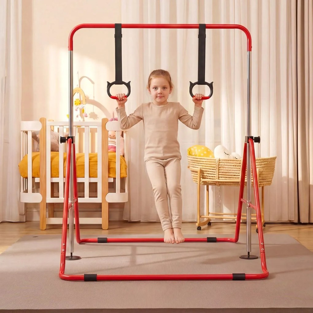 Costway Dětská skládací gymnastická tyč s 4 nastavitelnou výškou a gymnastickými