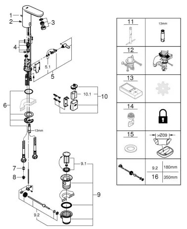 GROHE 36331001 - Umyvadlová baterie EUROECO 1 14” lesklý chrom