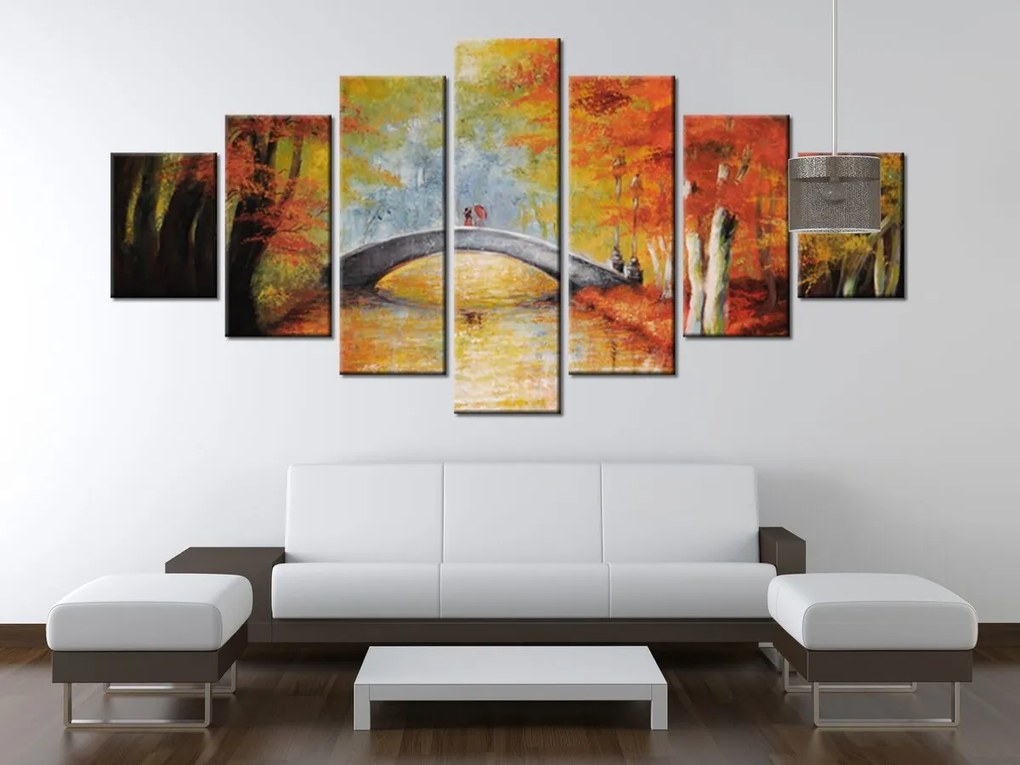 Gario Ručně malovaný obraz Po podzimním mostě - 7 dílný Rozměry: 210 x 100 cm