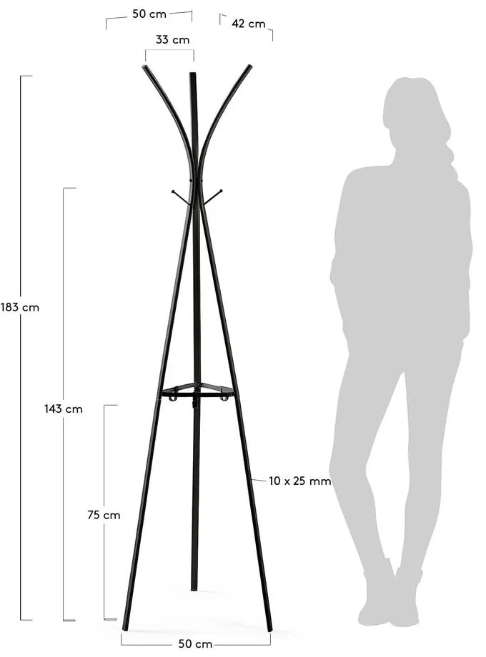 Černý věšák Kave Home Stearn, výška 183 cm