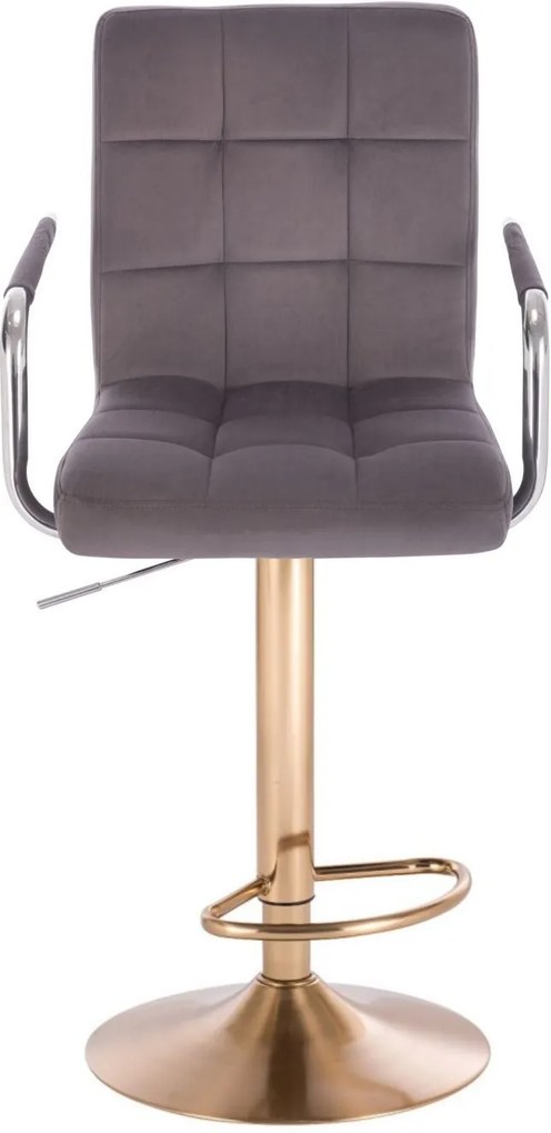 LuxuryForm DESIGN Barová židle VERONA VELUR na zlaté kulaté podstavě - tmavě šedá