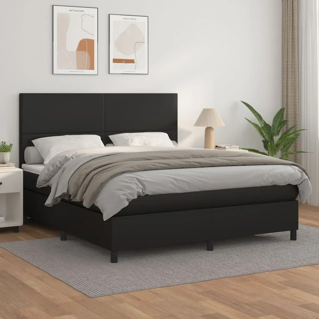 Box spring postel s matrací černá 180x200 cm umělá kůže 3142737