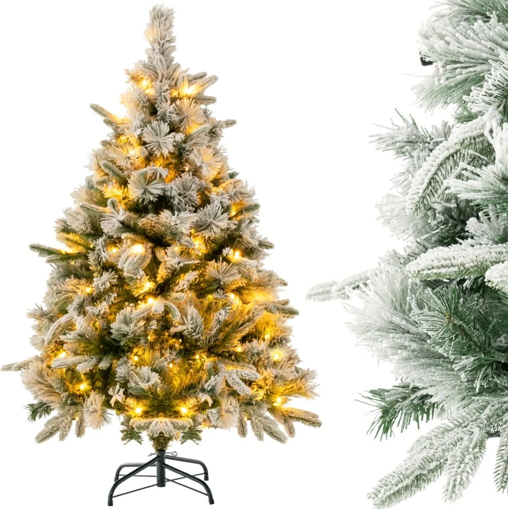 Costway Umělý vánoční stromek 136 cm se sněhem a 150 teplými bílými LED světly