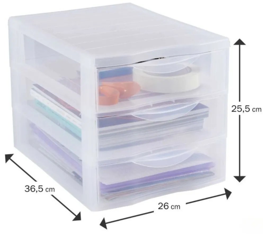 SUNDIS Úložný box se 3 zásuvkami, transparentní, ORGAMIX A4
