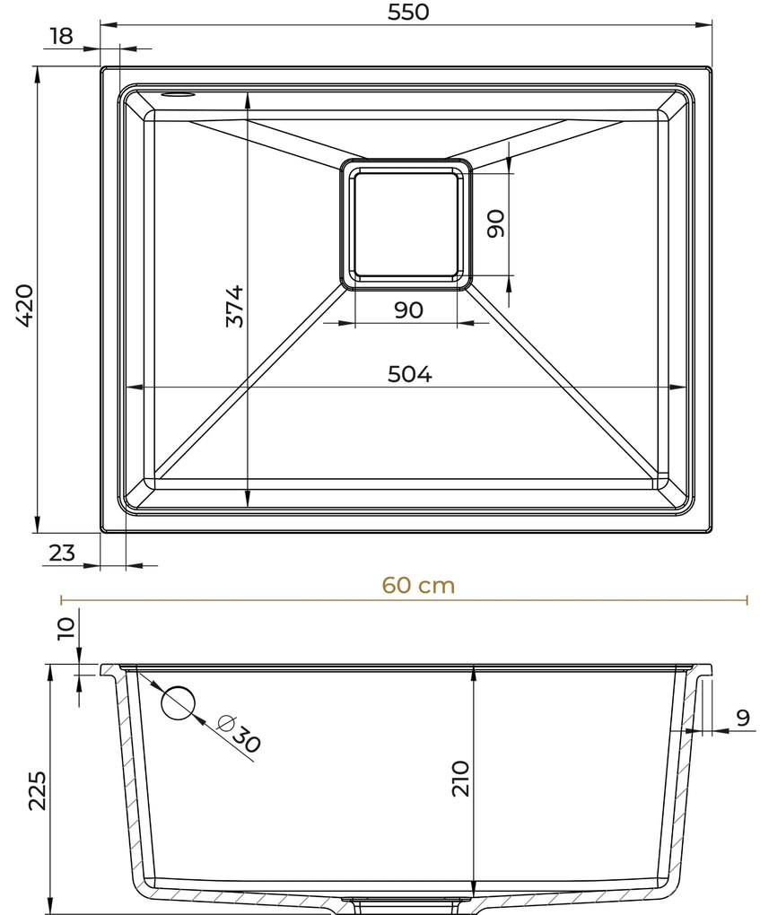 Sink Quality Argon 60, kuchyňský granitový dřez 550x420x225 mm + chromový sifon, černá skvrnitá-Brocade, SKQ-ARG.B.1KBO.60.X
