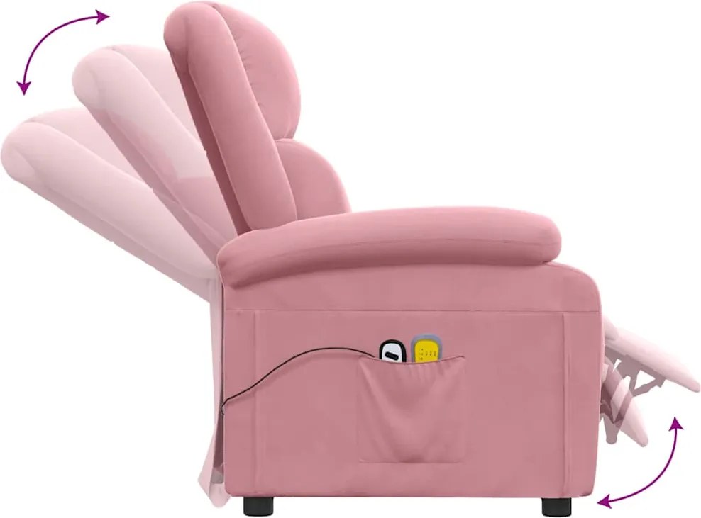 Elektrické masážní křeslo růžové samet 3098408