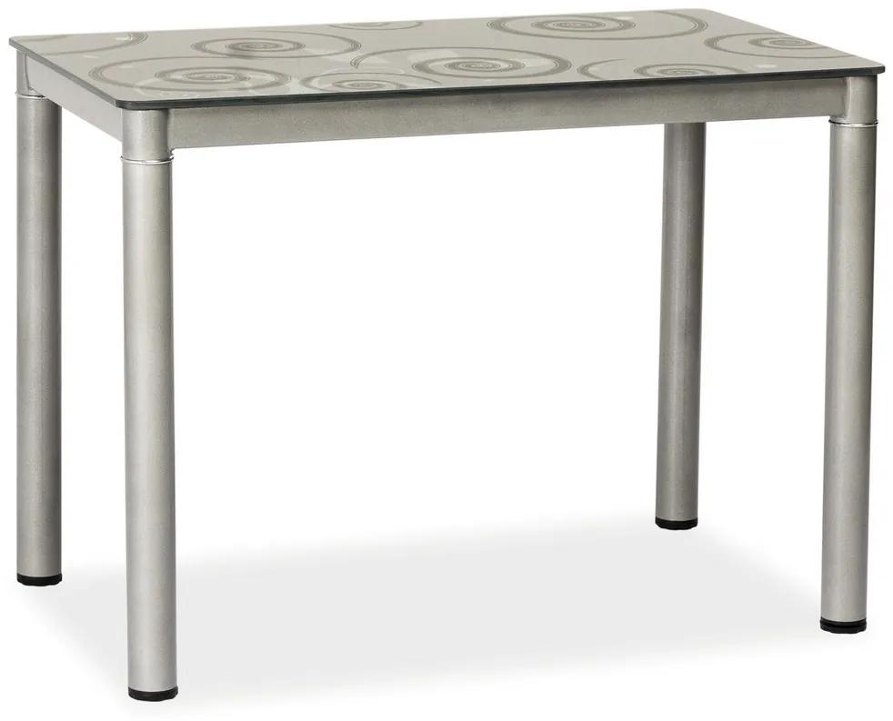 Jídelní stůl DAMAR 80x60 cm, sklo šedé s kresbou, kov šedý lak