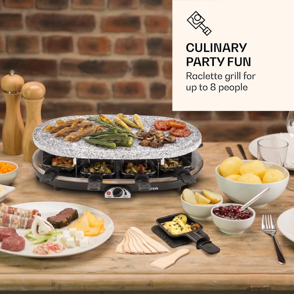Klarstein All-U-Can Grill Raclette, raclette gril, 4 v 1, pro 8 osob, příslušenství