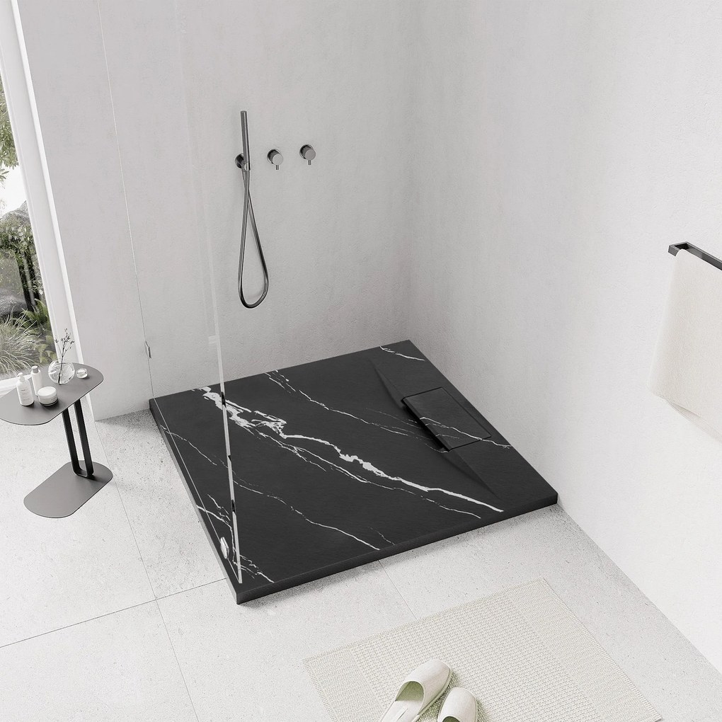 Rea Bazalt Carrara, SMC sprchová vanička 90x90, černá-kamenný vzor, ​​REA-K7003