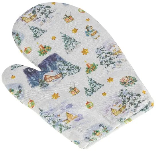 Bellatex Kuchyňská chňapka vánoční 28x18 cm Chaloupka zasněžená modrá, bílá