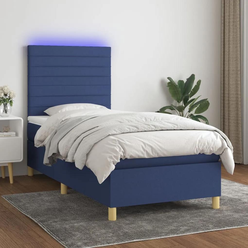Box spring postel s matrací a LED modrá 90x190 cm textil,  3135483