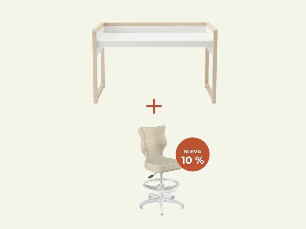 Benlemi Dětský rostoucí stůl STOLLY se dvěma výškami stolu + ergonomická židle BÉŽOVÁ Zvolte rozměr židle: dítě 119 - 142 cm (výška stolu 71 - 82 cm)