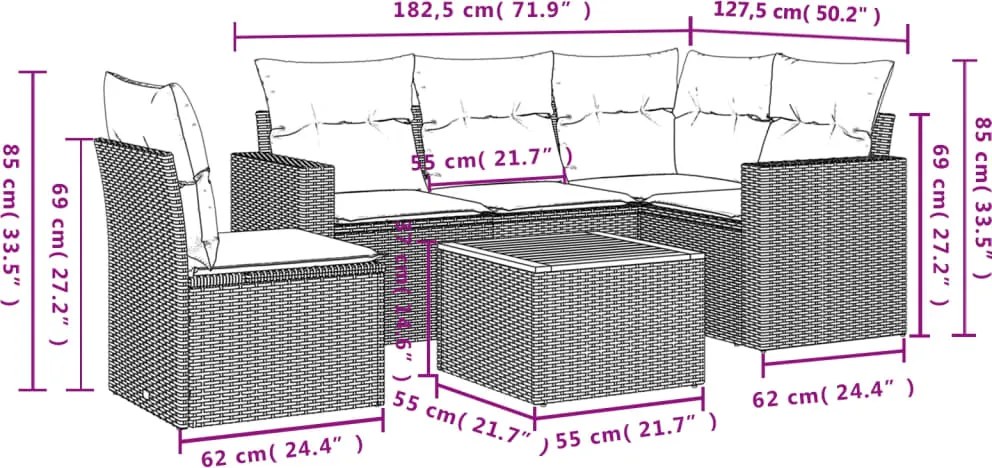 6dílná zahradní sedací souprava s poduškami černá polyratan 3224123