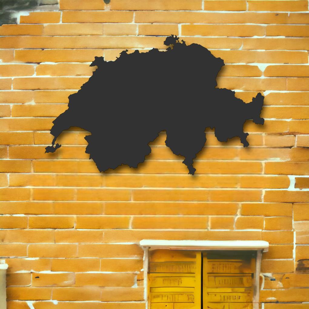 Švýcarsko mapa - kovový obraz na zeď Velikost: 75cm