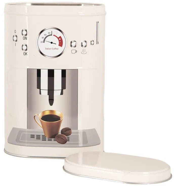 Béžová plechová dóza na kávu Coffee machine – 20x13x9 / 18x11x7 cm