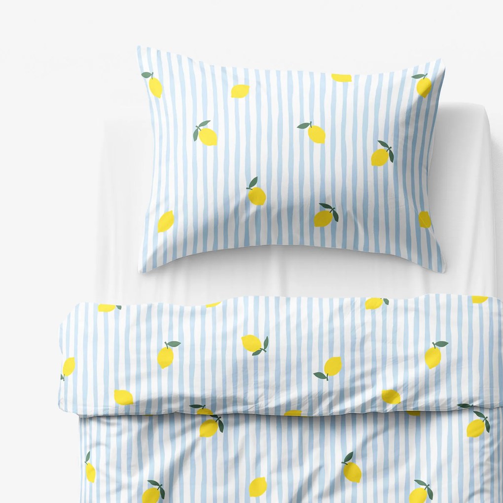 Goldea dětské bavlněné povlečení - svěží citrony s proužky 150 x 200 a 50 x 60 cm