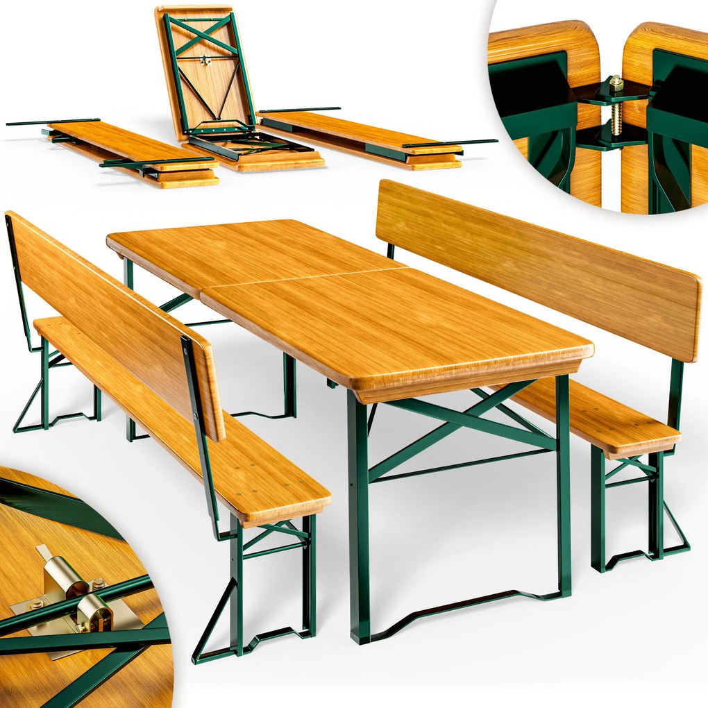 Pivní set se stolem a lavicemi pro 8 osob 170x70x75cm skládací s opěradlo