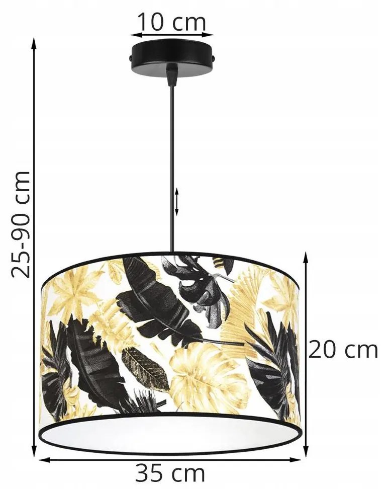 Závěsné svítidlo Gold Flowers, 1x bílé textilní stínítko s květinovým vzorem, (výběr ze 2 barev konstrukce), (fi 35cm)