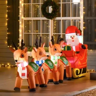 HOMCOM Nafukovací Santa Claus a sobi venkovní vánoční dekorace, včetně ventilátoru, 140 cm, červená + hnědá