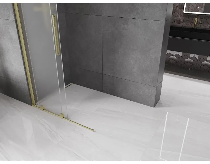 Mexen Velar, sprchová zástěna s posuvnými dveřmi Walk-in 110 x 200 cm, 8mm sklo námraza, zlatá matná, 871-110-000-33-55