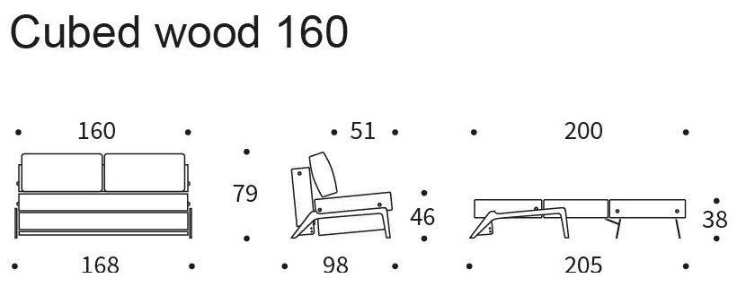 Šedá rozkládací pohovka Innovation Cubed Wood Twist Granite, 96 x 167 cm