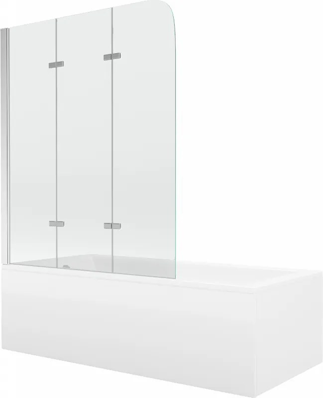 Mexen Cubik obdélníková vana 170 x 70 cm s obkladem a třídílnou zástěnou 120 cm, transparentní, chromová