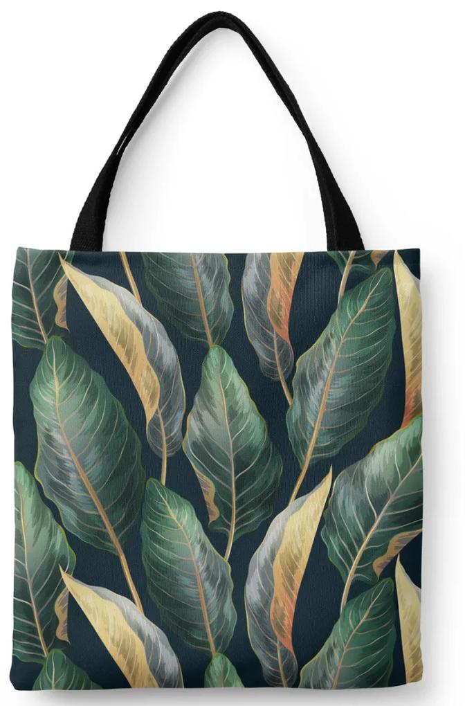 Nákupní taška Zlatozelené exotické listy - květinový vzor v módním stylu