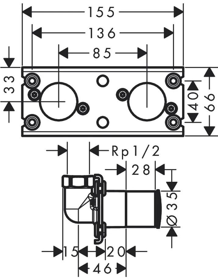 Hansgrohe Rainfinity, základní těleso pro sprchový systém s podomítkovou instalací, HAN-26840180