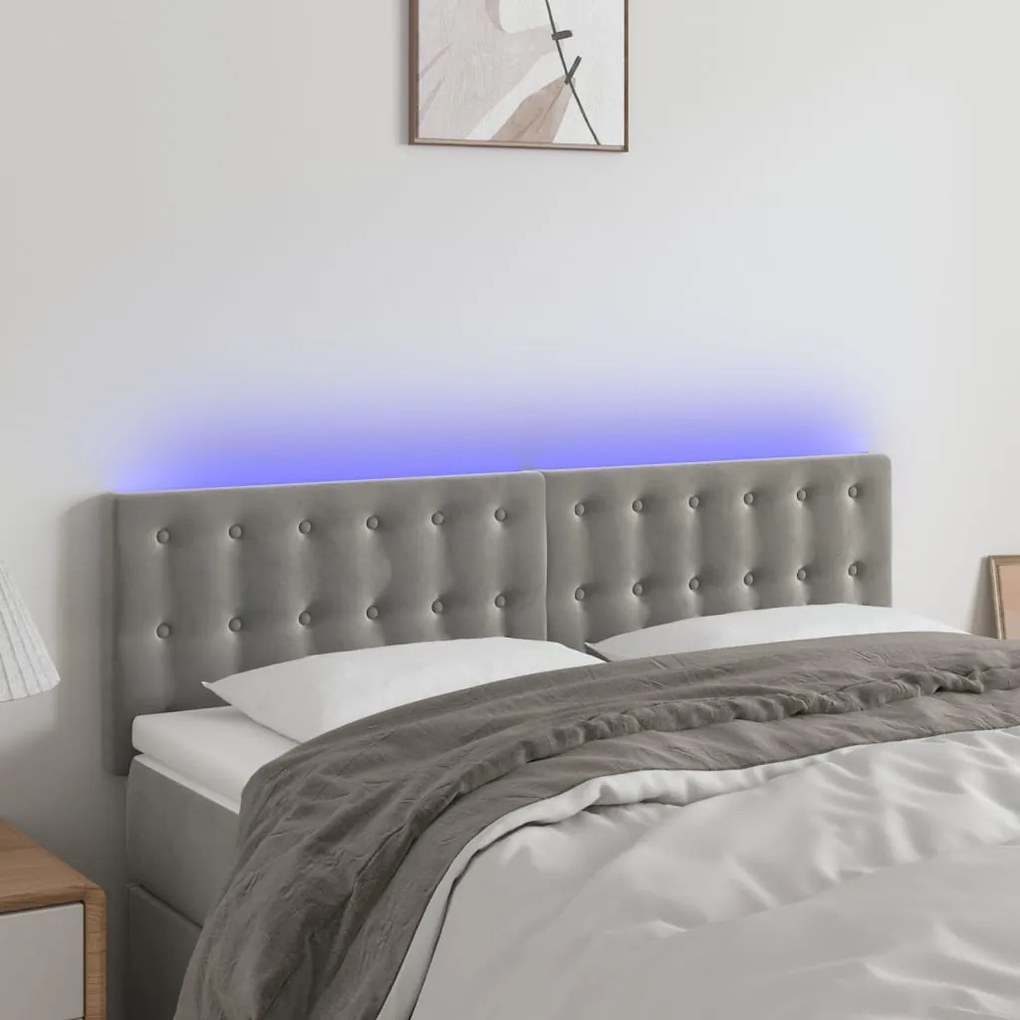 Čelo postele s LED světle šedé 144 x 5 x 78/88 cm samet 3122094