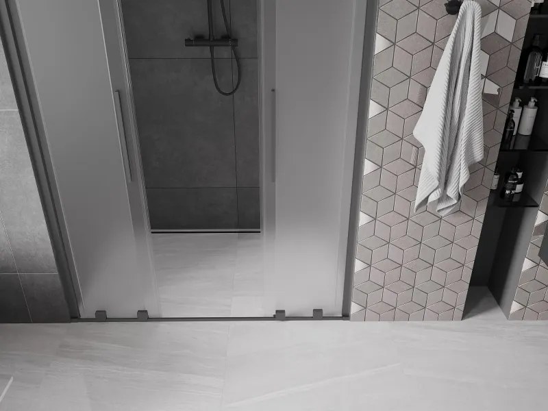 Mexen Velar Duo, posuvné sprchové dveře do otvoru 160 cm, 8mm sklo námraza, broušený grafit, 871-160-000-32-95
