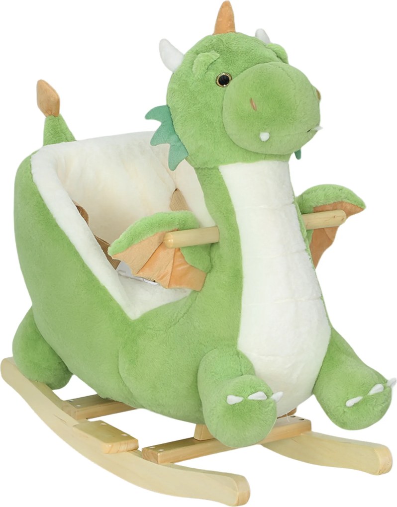 AIYAPLAY Houpací zvíře, Houpací dinosaurus, interaktivní zvuky zvířat, měkké výplně, dřevěný rám, 73 x 39 x 66 cm, Zelená