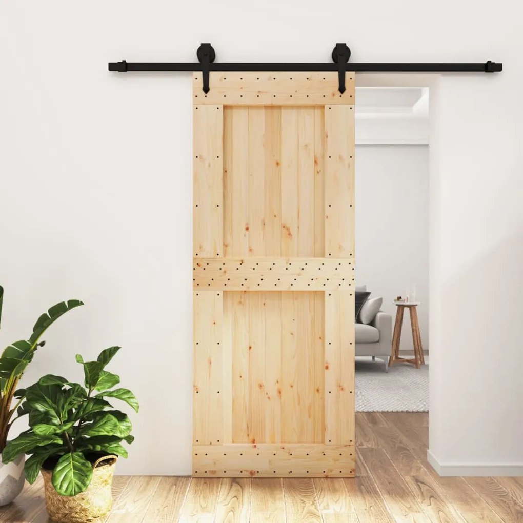 Posuvné Dveře S Kováním 85 X 210 Cm Masivní Borové Dřevo Vzor Šedá Kostka