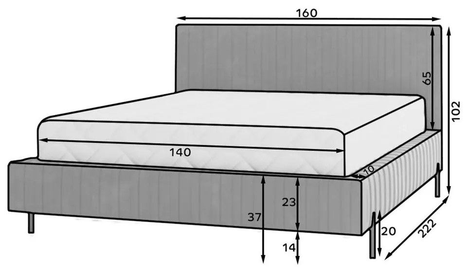 Okrově žlutá čalouněná dvoulůžková postel s úložným prostorem s roštem 140x200 cm Plissa – ELTAP