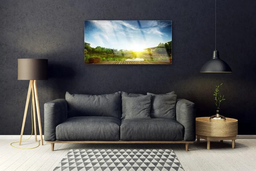 Obraz na skle Jezero Krajina 120x60 cm