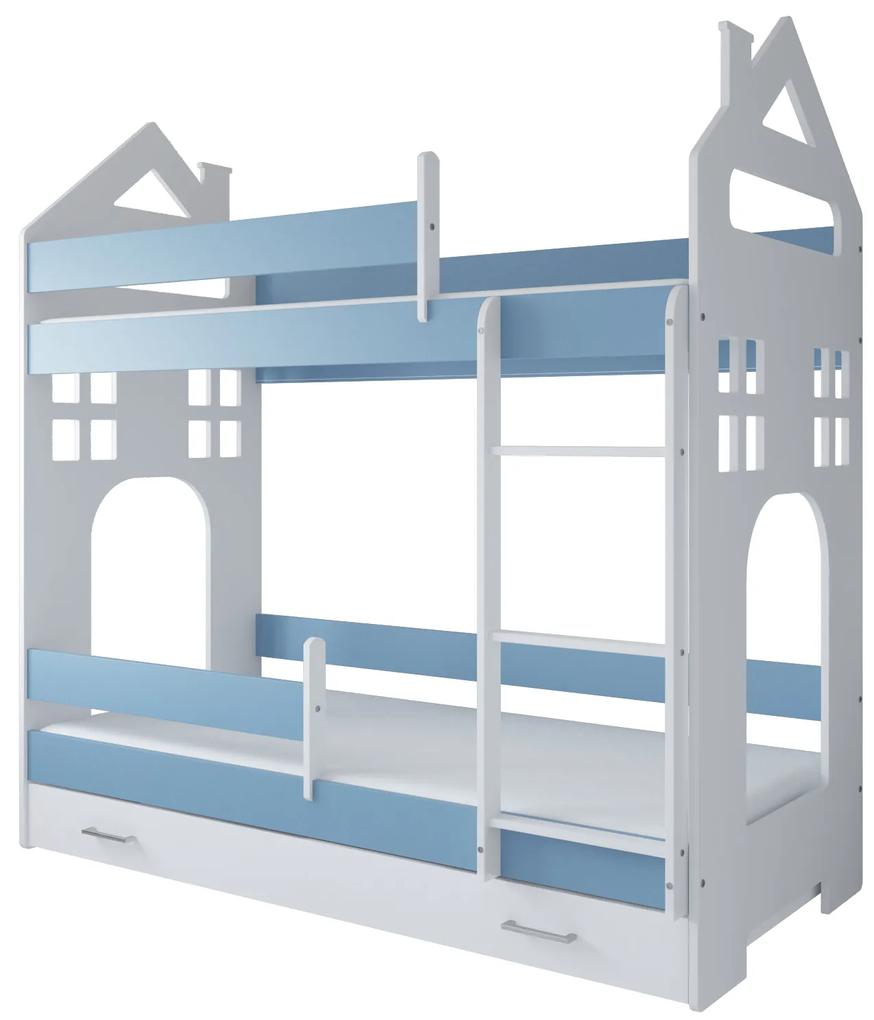 BabyBeds Dětská patrová postel DOMEK II 180x80 Barevné provedení: Modrá, Úložný prostor: Ano, s úložným prostorem