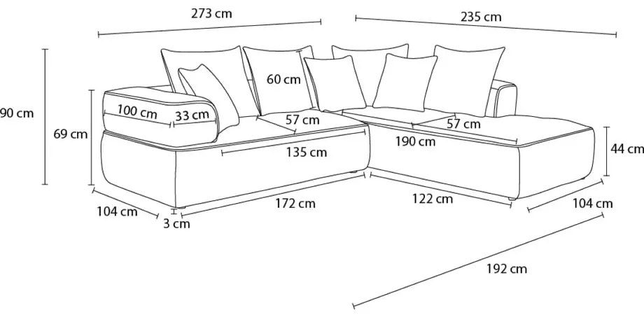 Růžová žinylková rohová pohovka (pravý roh/do L) Whesley – Bobochic Paris