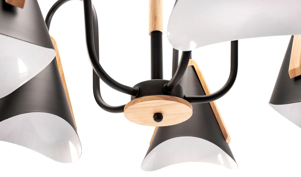 Toolight - Skandidávská závěsná lampa 5-ramenná 5xE27 60W APP442-CP, černá-hnědá, OSW-03696