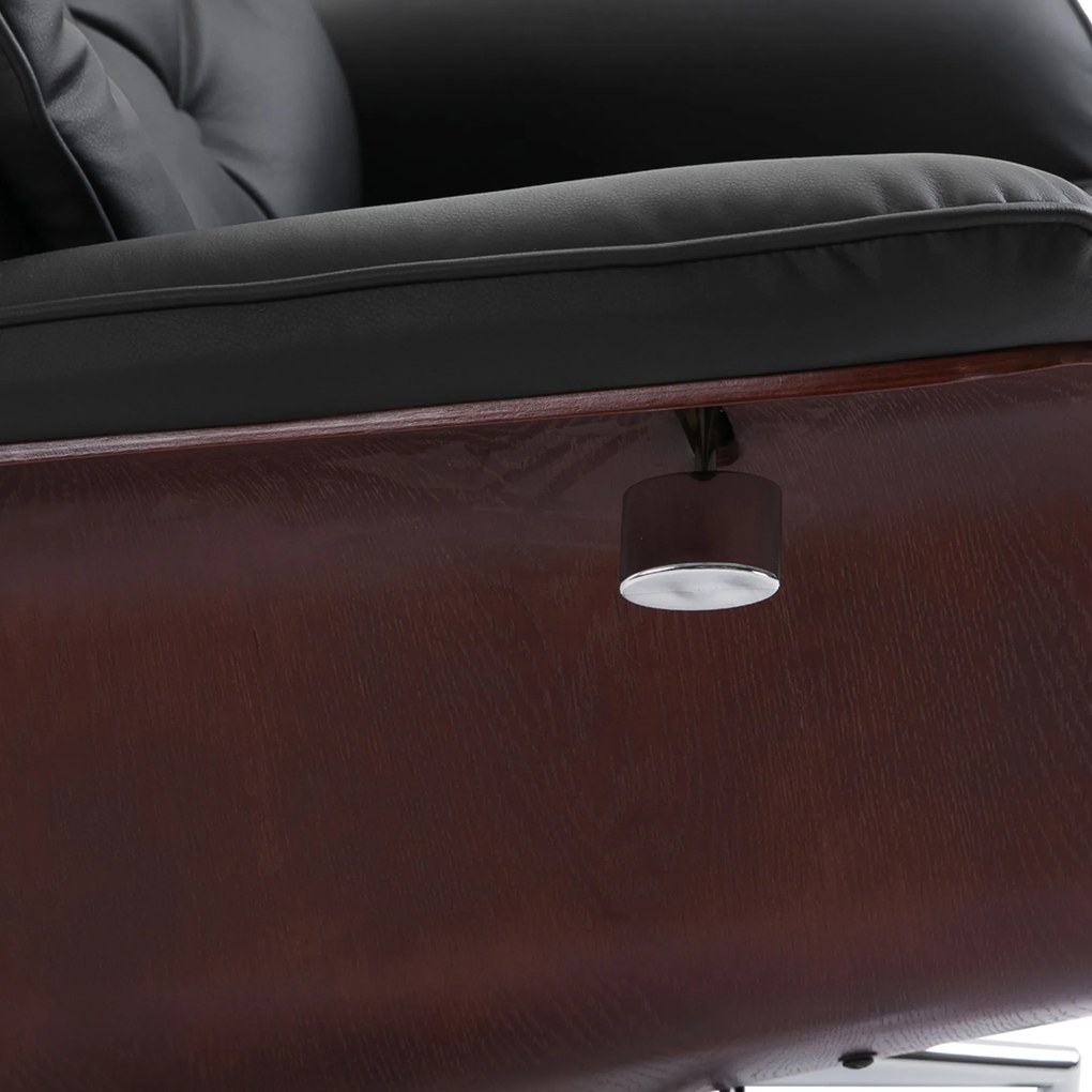 HOMCOM Relaxační křeslo s podnožkou - TV křeslo s čalouněním, 360° otočné, 145° nastavitelné, retro design Chesterfield, PU potah, dřevěné detaily, k…