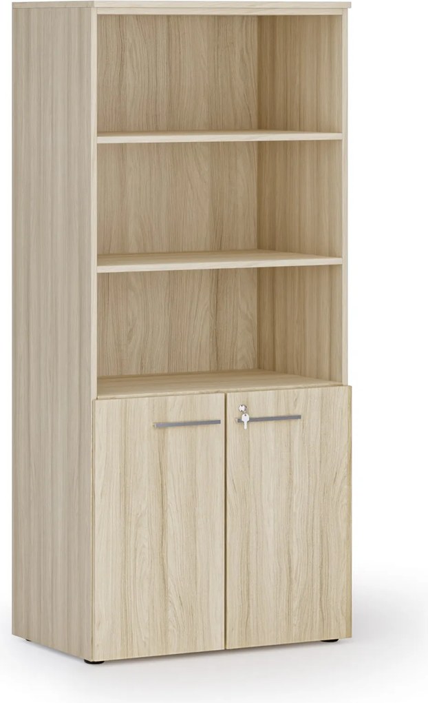 Kombinovaná kancelářská skříň PRIMO WOOD, nízké dveře, 800 x 500 x 1781 mm, dub přírodní