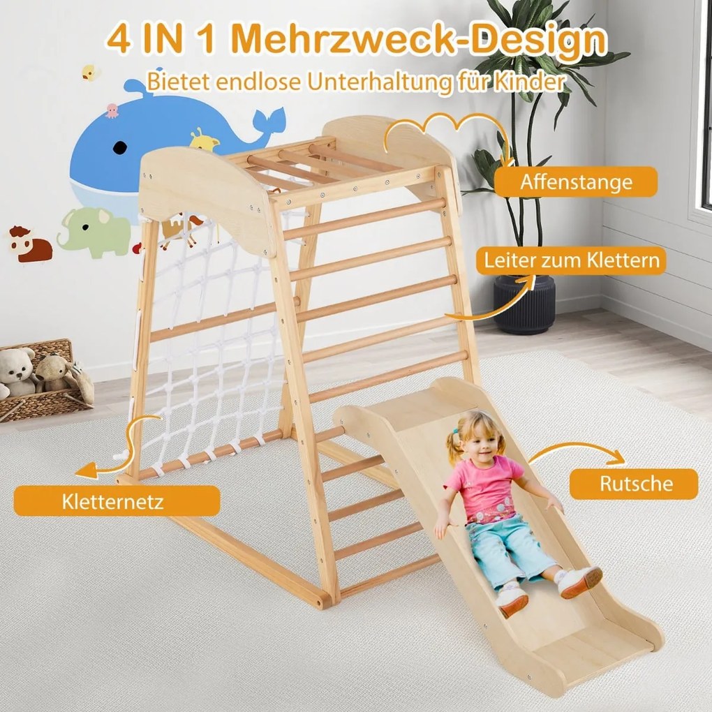 Costway Lezecký rám Indoor 6 v 1 vytahovací tyč a skluzavka a šplhací skály