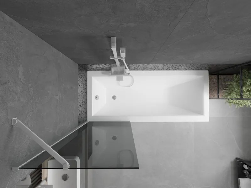 Mexen Next, vanová zástěna 1-křídlová 60 x 150 cm, fixní křídlo, 6 mm šedé sklo, bílý profil, 895-060-000-00-40-20