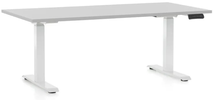 Výškově nastavitelný stůl OfficeTech D, 160 x 80 cm, bílá podnož, světle šedá