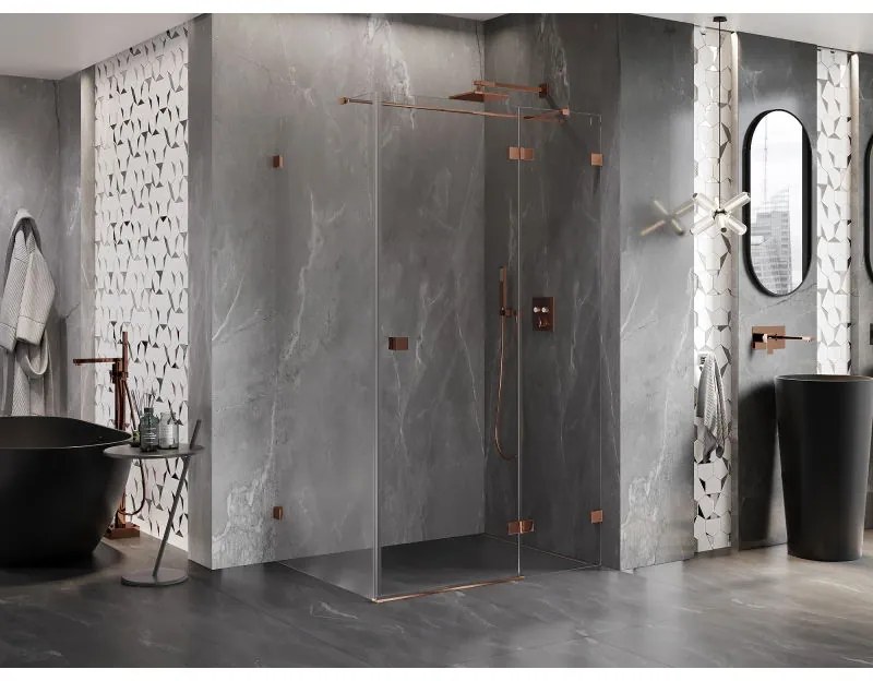 Mexen Lunar T, pravý výklopný sprchový kout 140 x 70 cm, 8mm čiré sklo, profil růžové zlato, 834T-140-070-60-00-P