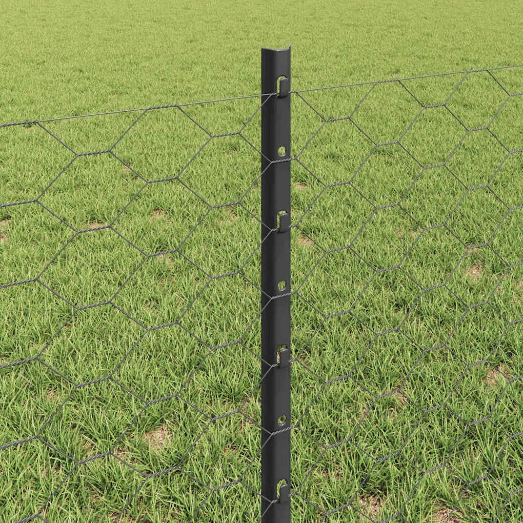 Hexagonální plot s podpěrou 50 x 0,6 m Ocel potažená PVC Šedá 3336888