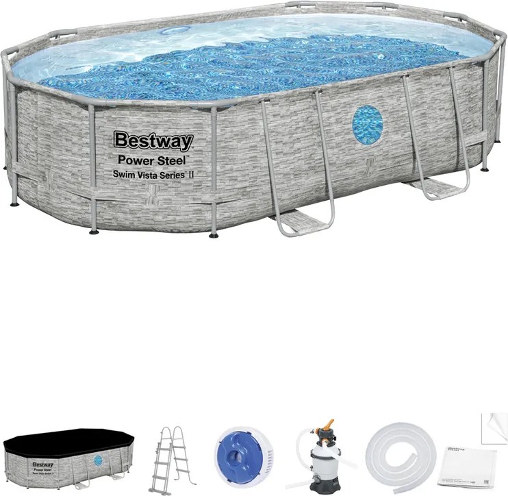 Stojan na bazén Bestway 488x305x107 11in1 kámen 56946
